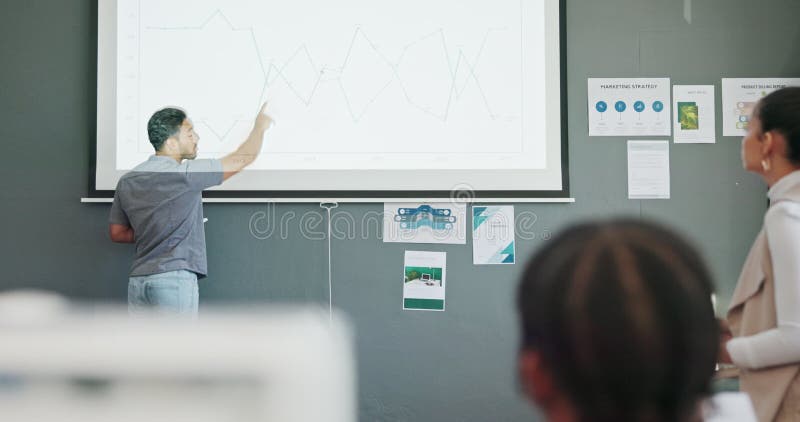 Presentation, Business Man and Projector of Data Analytics, Profit or ...