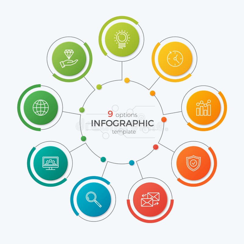 Presentation Circle Chart Template with 9 Options. Editable Char Stock ...