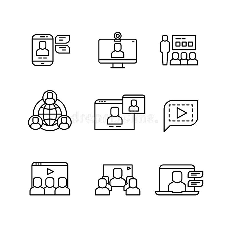 Video Conference and Online Communication Vector Line Icons Stock ...