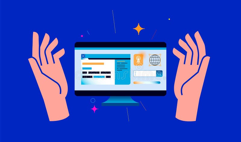 Presentation of a Computer between Open Arms Stock Illustration ...