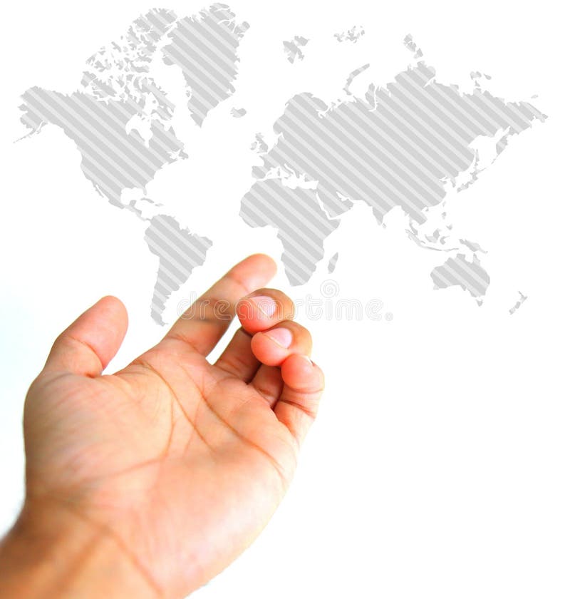Presentation Concept. Hand and World Map Illustration Stock ...