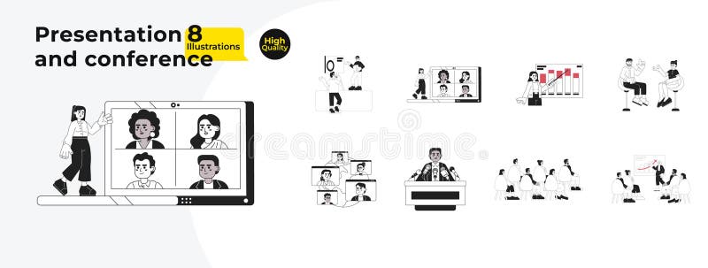 Presentation Conference Black and White Cartoon Flat Illustration ...
