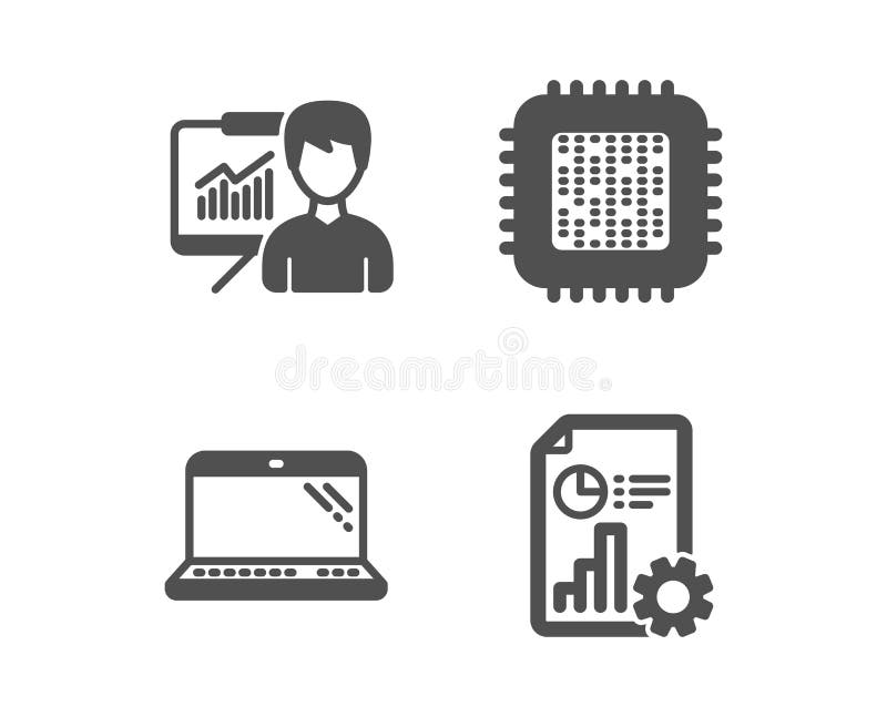 Presentation, Cpu Processor and Laptop Icons. Report Sign. Education ...