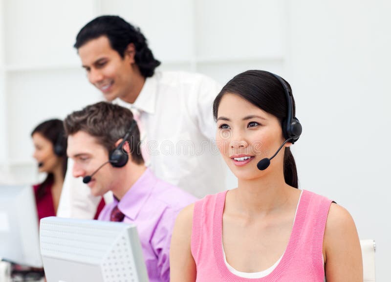 Asian Customer Service Agent with Headset on Stock Photo - Image of ...