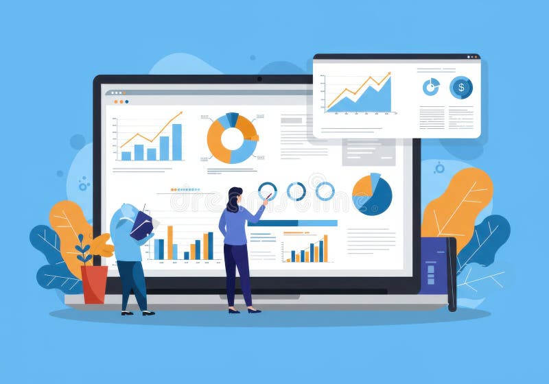 Presentation of Data Charts on a Large Screen View Stock Illustration ...