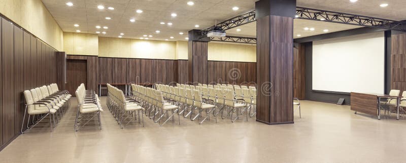 Presentation Hall with Columns. Preparations Room for Conference Stock ...