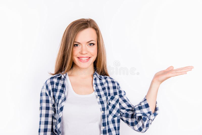 At the Presentation Happy Girl Showingn in the Side Stock Image - Image ...