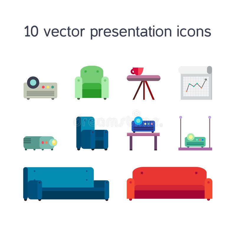 Presentation Icons with Projector and Comfortable Seats Stock ...