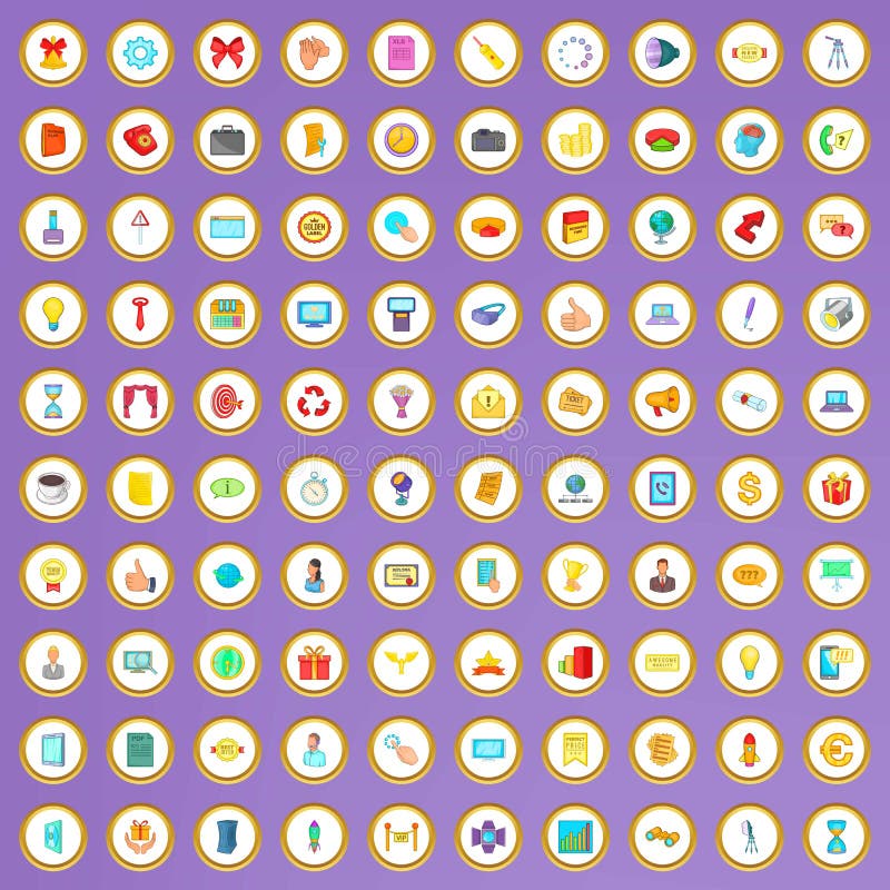 100 Presentation Icons Set in Cartoon Style Stock Vector - Illustration ...