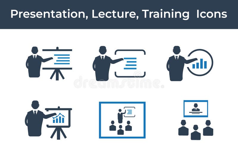 Presentation, Lecture, Training Flat Icon Set with Blue Color Stock ...