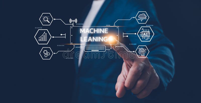 Presentation about Machine Learning Technology with Scientist Touching ...