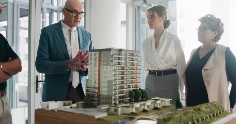 Presentation, Man with Model and Architecture for Building, Strategy or ...