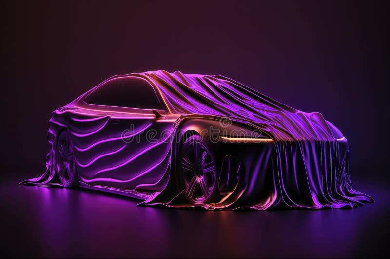 Presentation of New Super Car Covered with Purple Fabric Stock ...