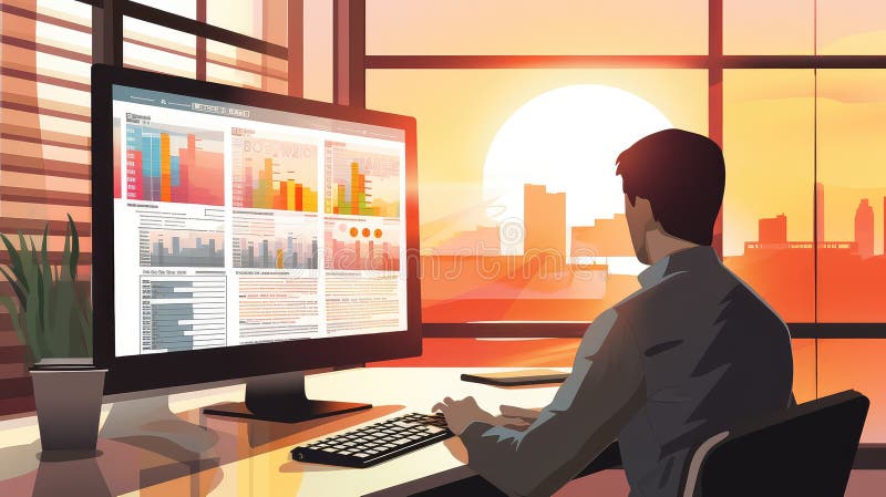 Presentation Office Worker Computer Screen Stock Illustration ...