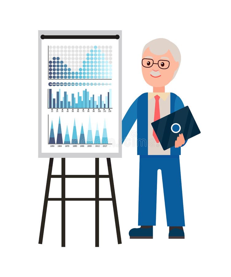 Presentation of Old Professor with Laptop Gadget Stock Vector ...