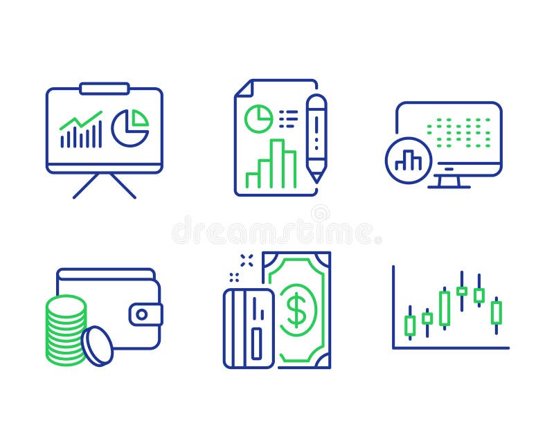 Presentation, Payment and Report Statistics Icons Set. Vector Stock ...
