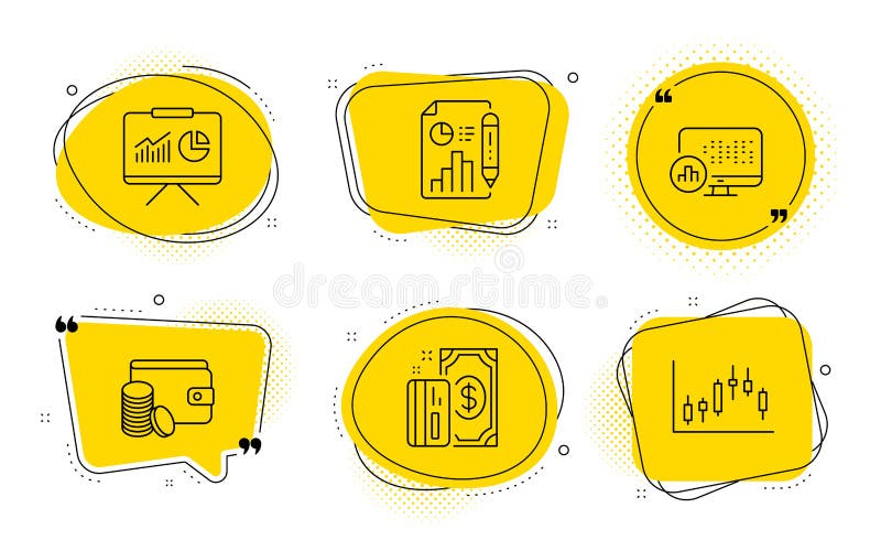Presentation, Payment and Report Statistics Icons Set. Vector Stock ...