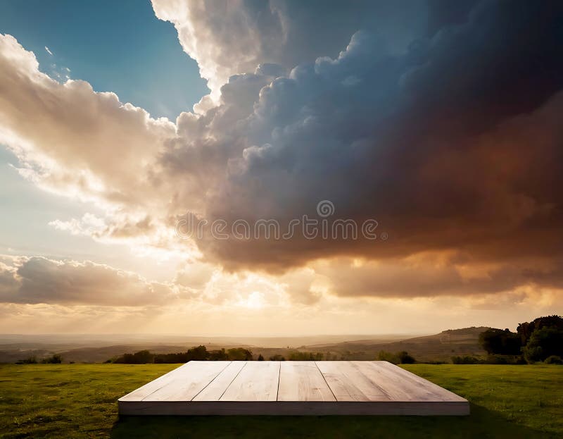Presentation Podium - a Rectangular Wooden Platform Against a Landscape ...