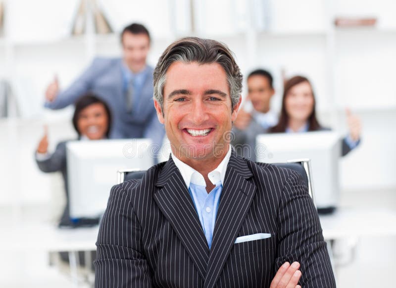 Presentation of a Positive Manager and His Team Stock Image - Image of ...