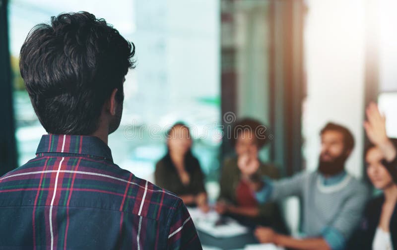 Presentation, Questions and Back of Man in Office for Training ...