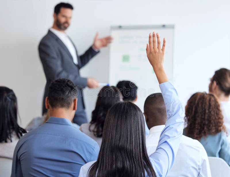 Presentation, Questions and Hand with Business People in Workshop for ...