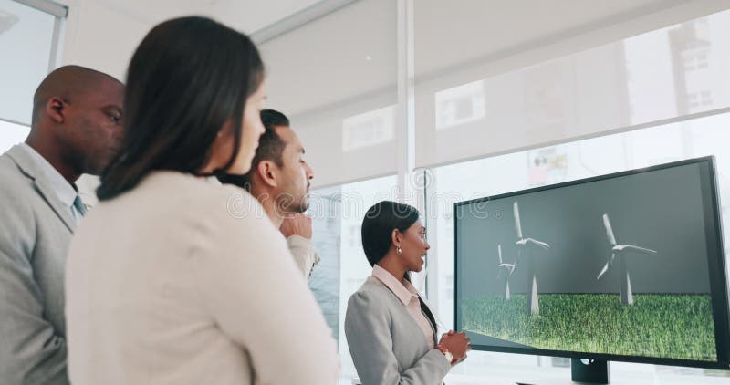 Presentation, Renewable Energy and Teamwork with Business People in ...