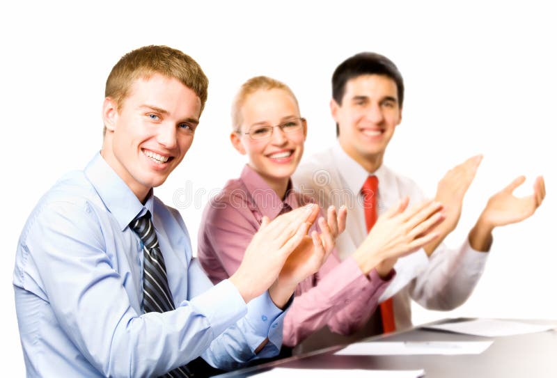Happy Business Team Applauding a Good Presentation Stock Photo - Image ...