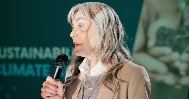 Presentation, Senior Woman and Microphone at Workshop for Environment ...