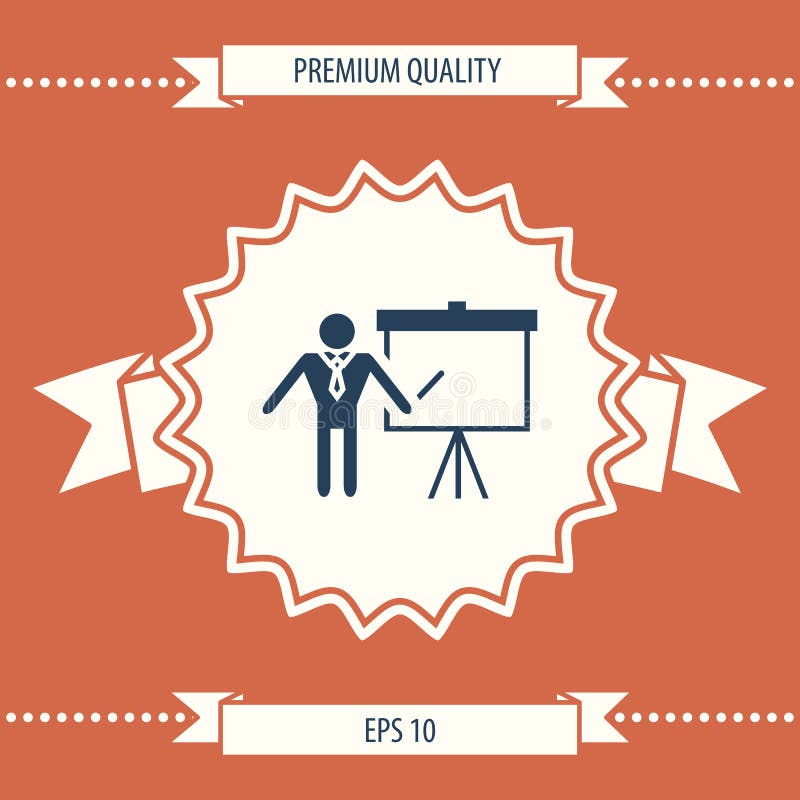Presentation Sign Icon. Man Standing with Pointer Near the Flip Chart ...