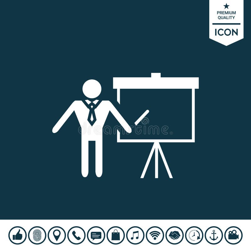 Presentation Sign Icon. Man Standing with Pointer Near Stock Vector ...
