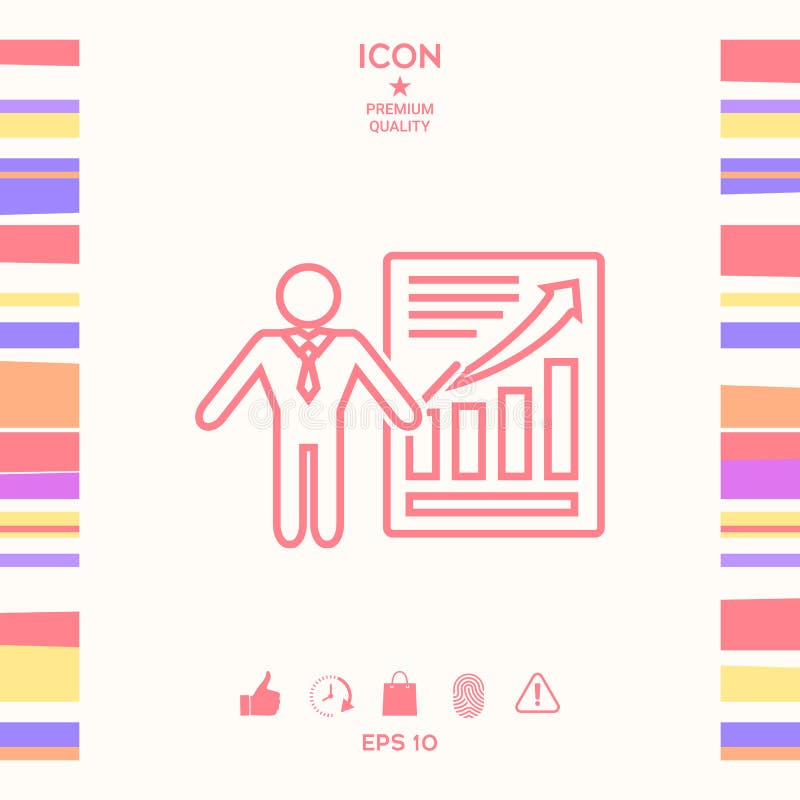 Presentation Sign Icon. Man Standing with Pointer Near the Infographic ...
