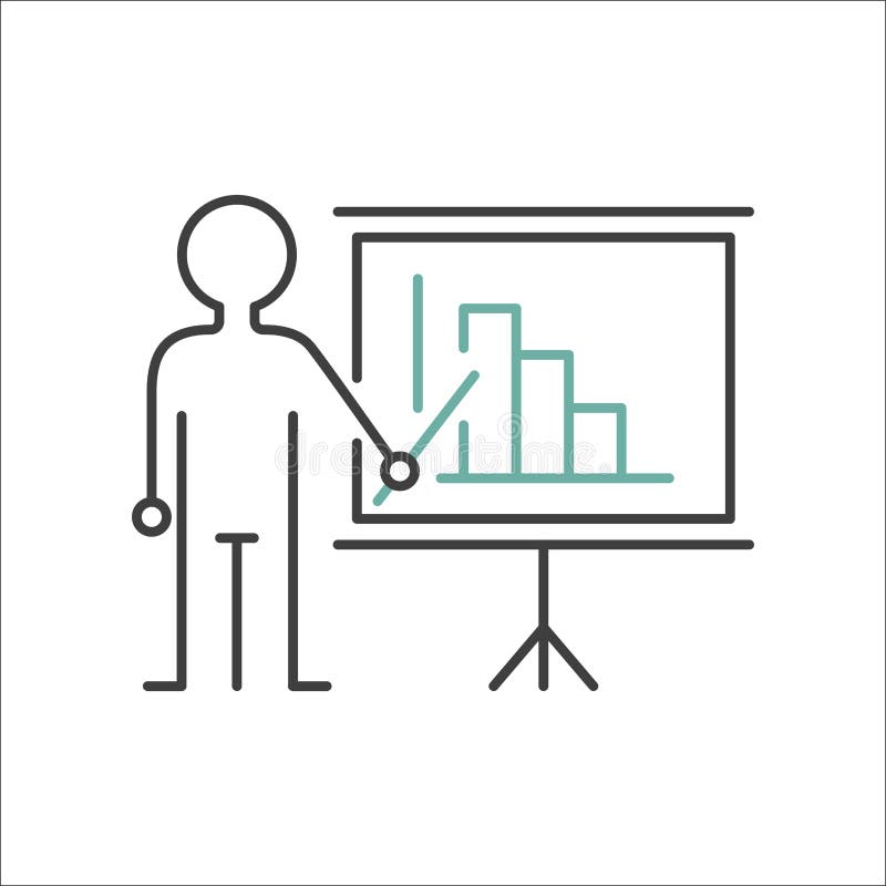 Presentation Sign Icon. Man Standing with Pointer Near the Flip Chart ...