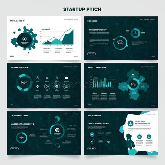 Presentation Slides Showcasing a Startup Pitch Layout. Each Slide ...