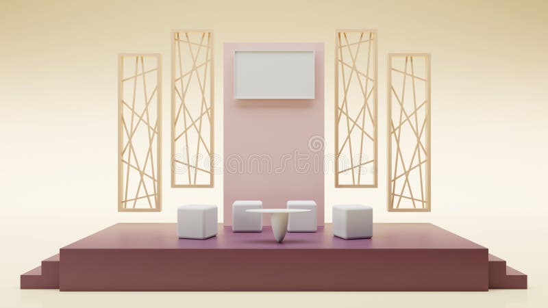 Presentation Stage Talk Show Backdrop with Table Sofa on Pastel ...