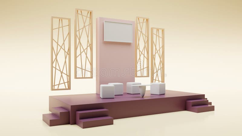 Presentation Stage Talk Show Backdrop with Table Sofa on Pastel ...
