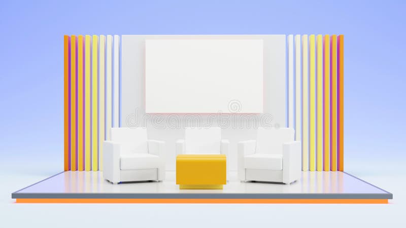 Presentation Stage Talk Show Backdrop with Table Sofa on Pastel ...