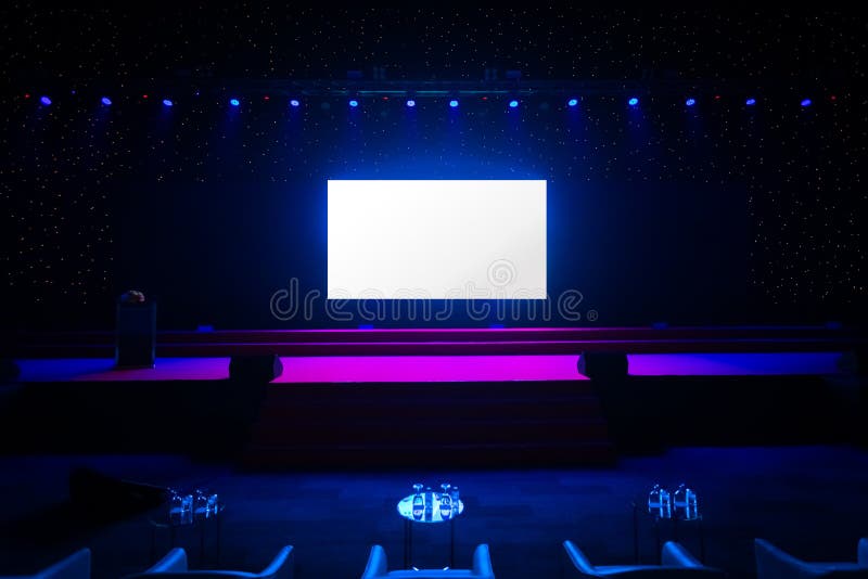 Presentation Stage with White Blank Screen Mockup. Empty Display for ...