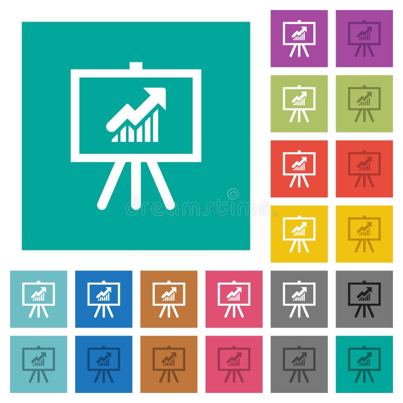 Presentation Table with Rising Graph Square Flat Multi Colored Icons ...