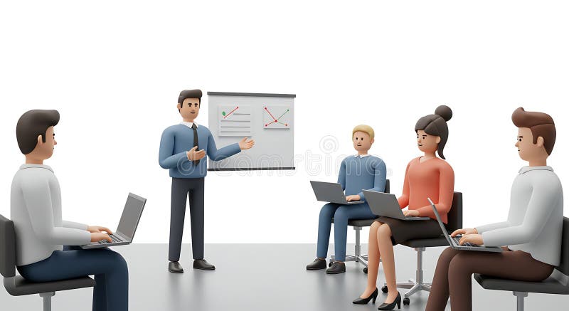 Presentation with Team Watching and Using Laptops Stock Illustration ...