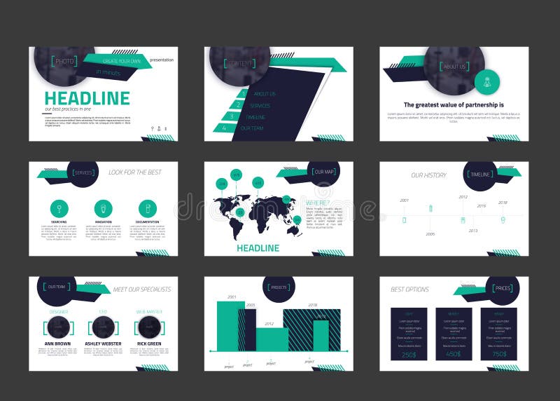 Presentation Template Set in Modern Style. Blue Elements Stock Vector ...