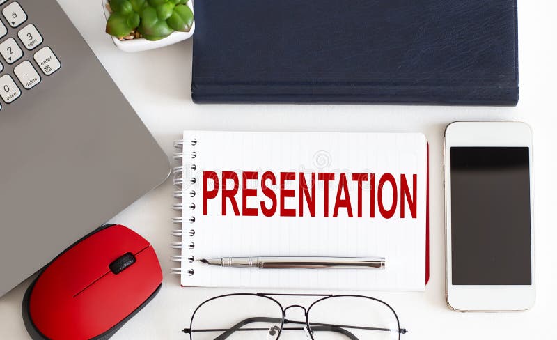 PRESENTATION Text Written on a Notebook with Pencils Stock Image ...