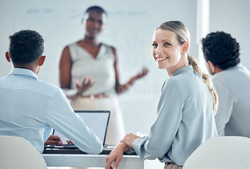 Presentation, Training and Workshop with a Business Woman in a Meeting ...