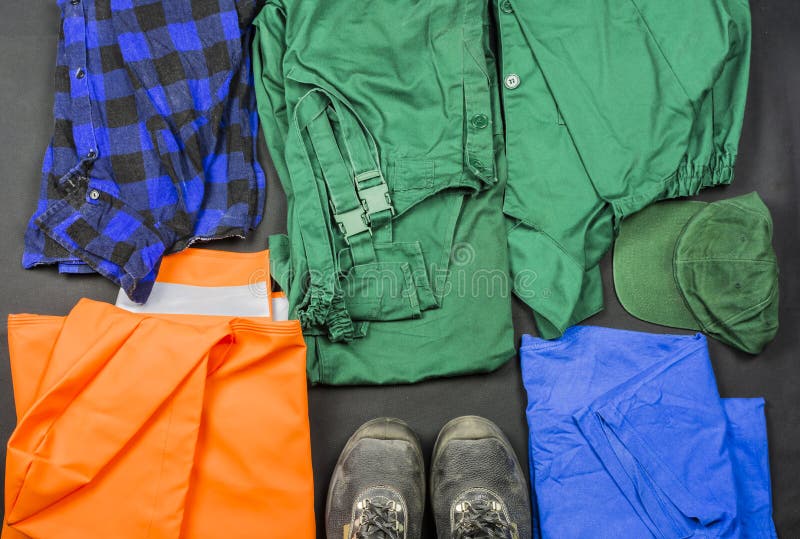 Presentation of Work Clothes Set for Factory Work. Stock Image - Image ...