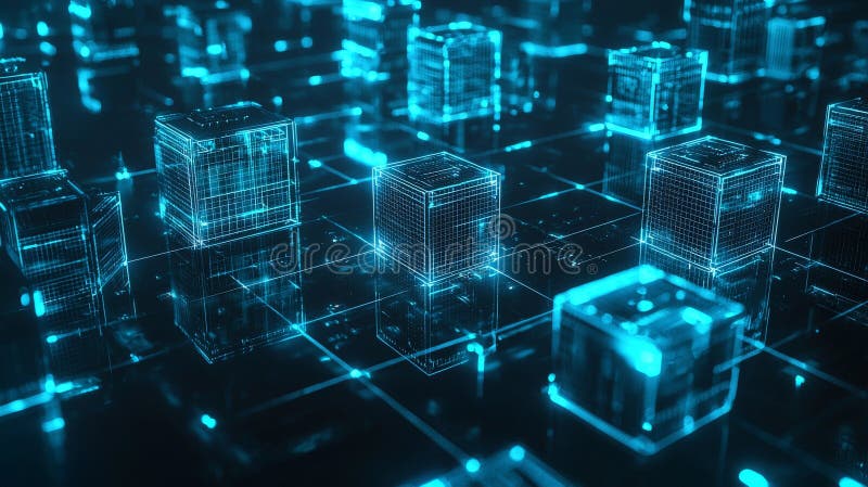 Presented As a 3D Rendering, Blue Container Boxes are Stacked Alongside ...