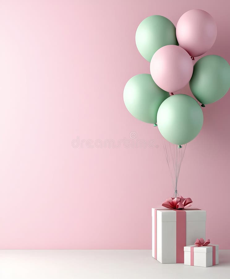 Presented in Pastel Pink Boxes with Many Pastel Colored Balloons Stock ...
