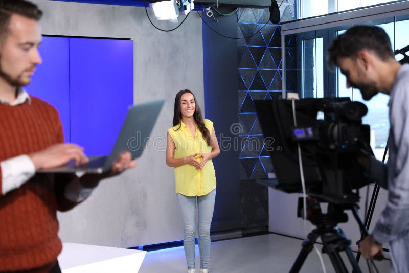 Presenter, Director and Video Camera Operator Working. News ...