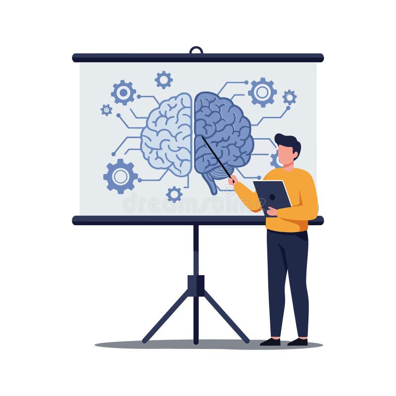 Presenter Explaining Brain Concepts with Visual Aids and Technology in ...