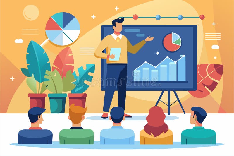 A Presenter Explains a Diagram Using a Tablet, while the Audience ...