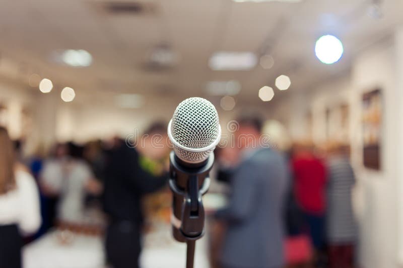 Presenter on Stage with Microphone. Wedding MC. Toastmaster Stock Image ...
