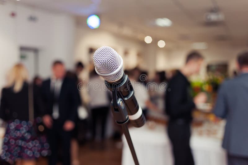 Presenter on Stage with Microphone. Wedding MC. Toastmaster Stock Photo ...